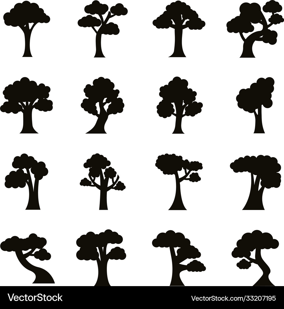 Bundle sixteen trees set icons Royalty Free Vector Image