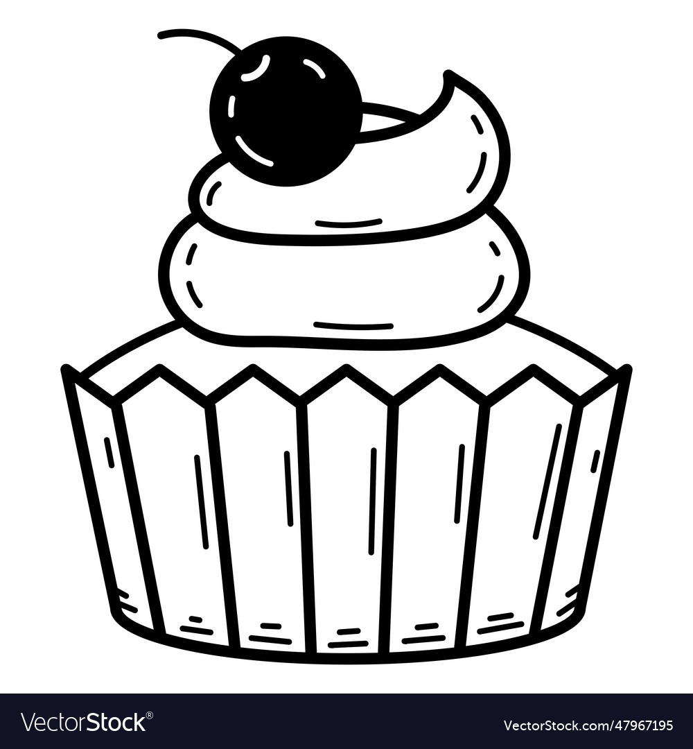 Cherry Cupcake Stroke Royalty Free Vector Image