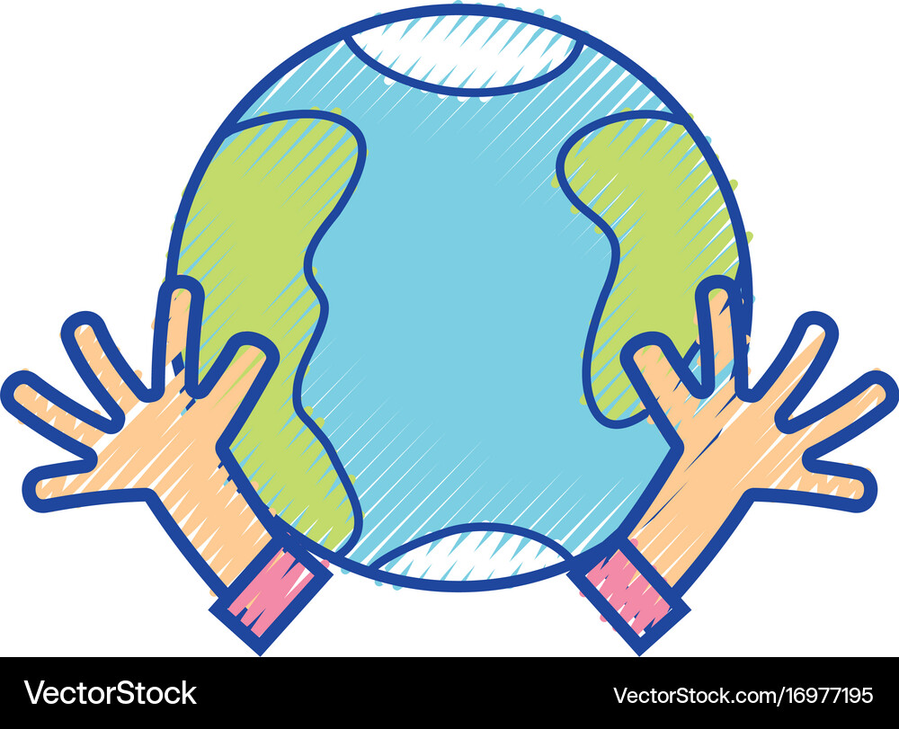 Earth planet with hands and peace symbol Vector Image