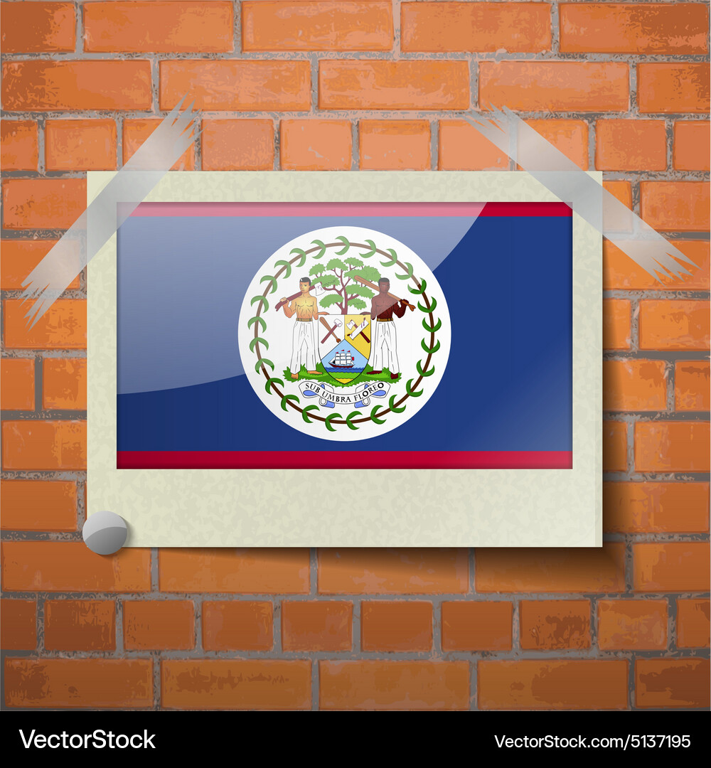 Flags belize scotch taped to a red brick wall Vector Image