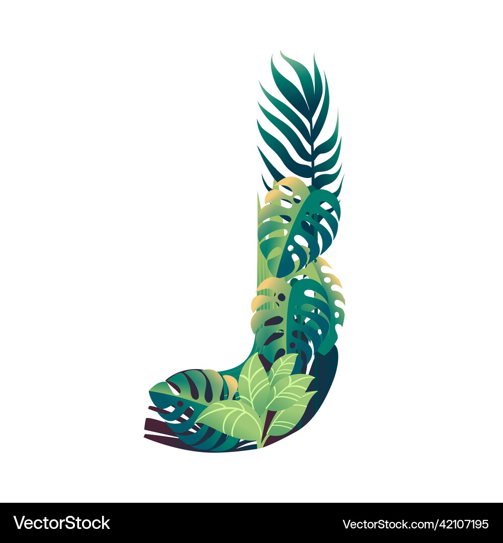 Leaf letter j with different types of green Vector Image