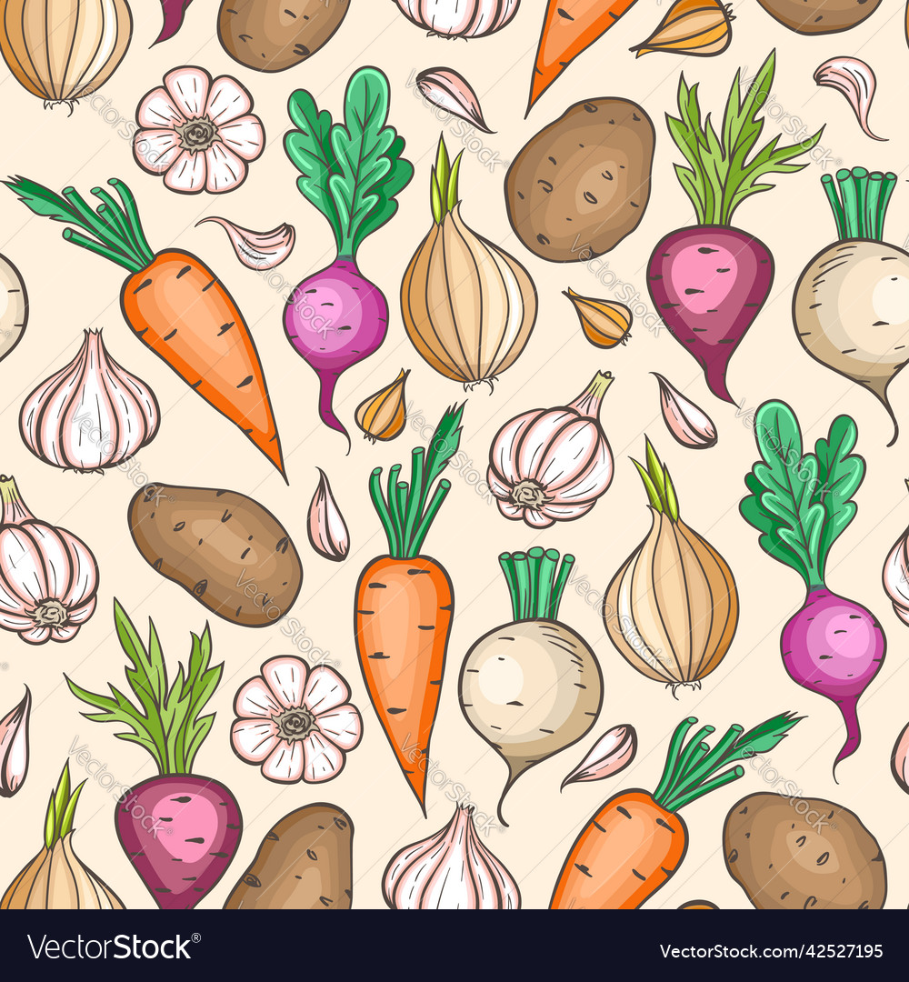 Seamless pattern with root vegetables Royalty Free Vector