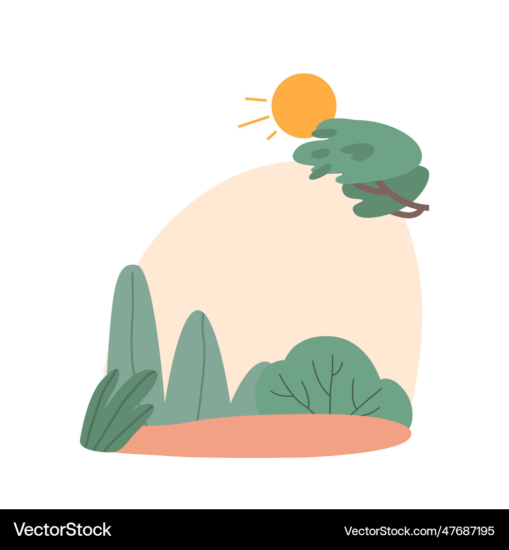 Serene landscape with a radiant sun shining down Vector Image