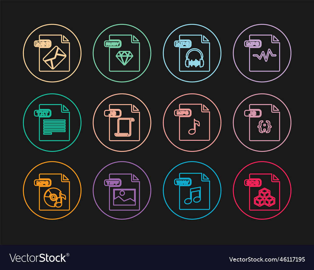 Set line 3ds file document js mp3 txt msg Vector Image Set line 3ds file document js mp3 txt msg Vector Image