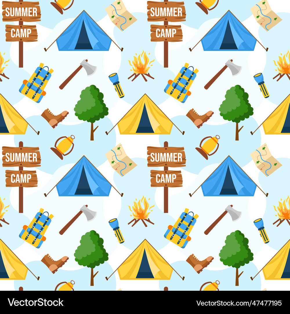 Summer camp seamless pattern design of camping Vector Image