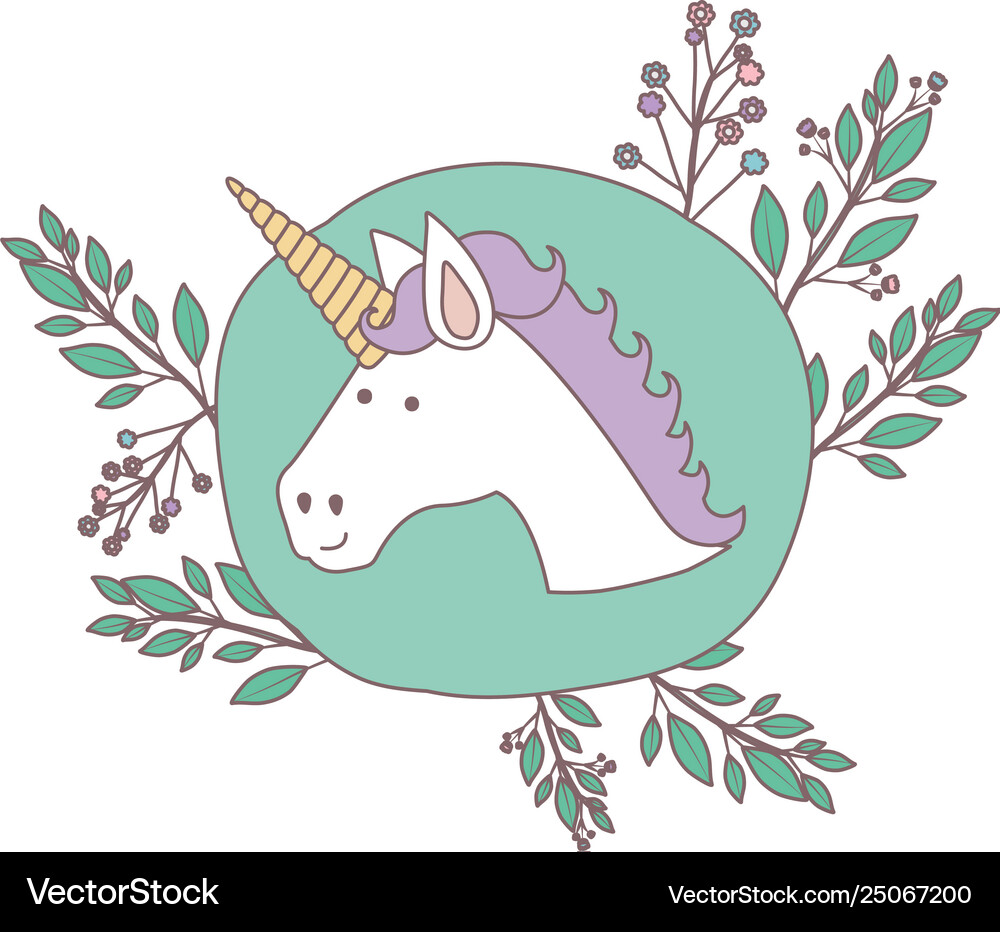 Frame circular decorative with unicorn and flowers