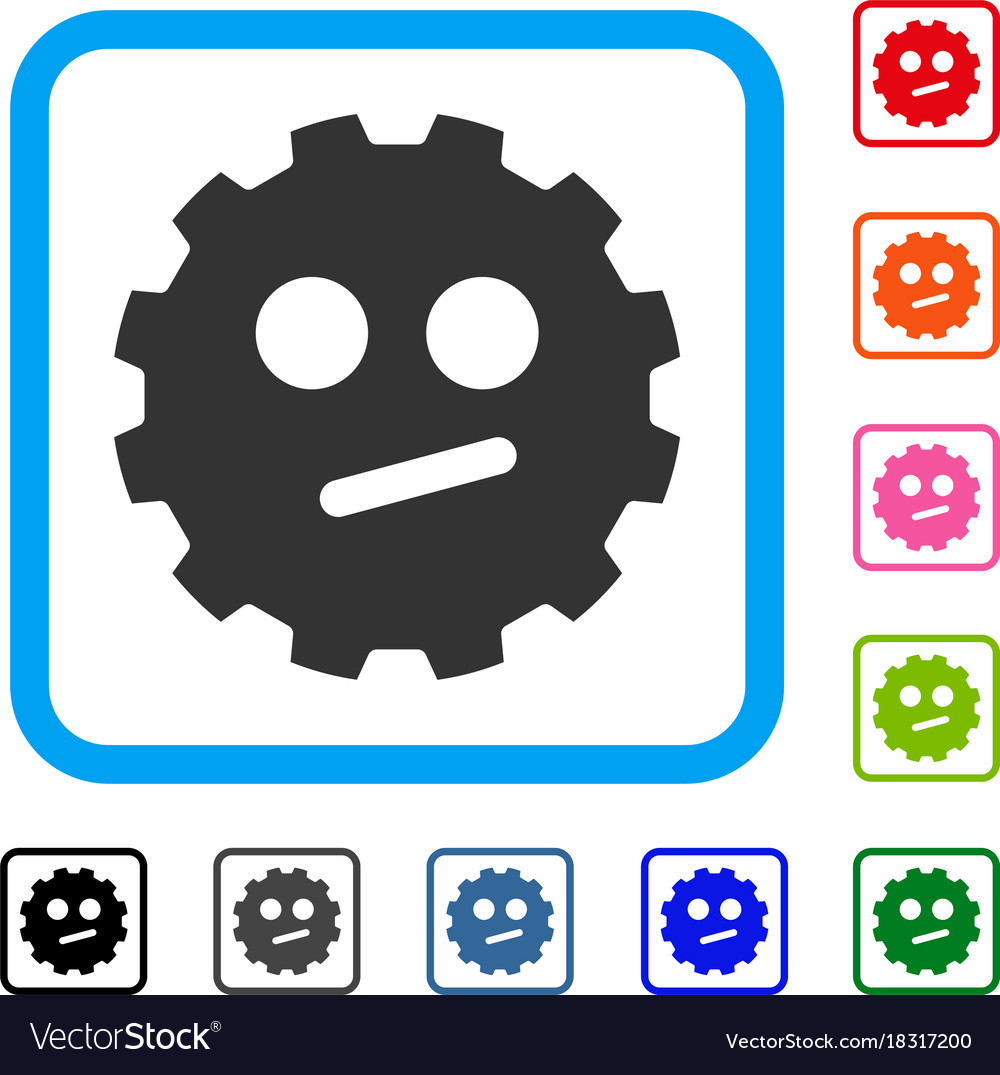 Indifferent smiley gear framed icon Royalty Free Vector