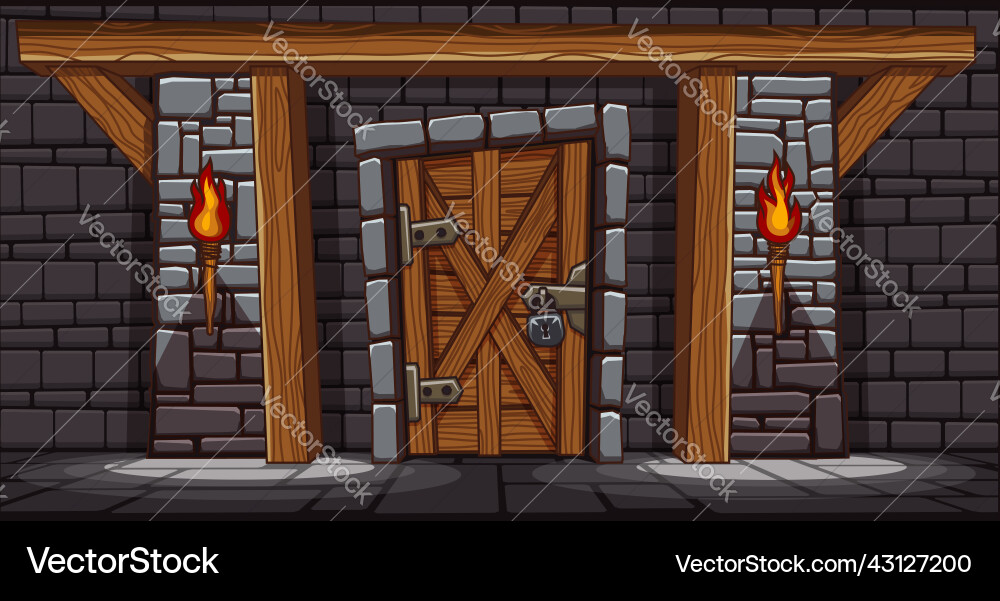 Medieval castle gate at night palace exterior Vector Image