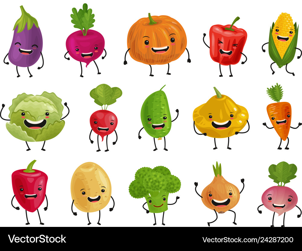 Set funny vegetables fresh food concept Royalty Free Vector