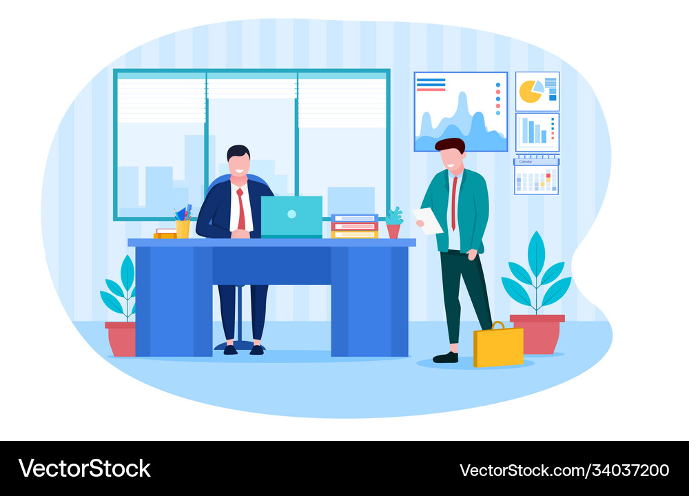 Subordinate came to boss with a report Royalty Free Vector
