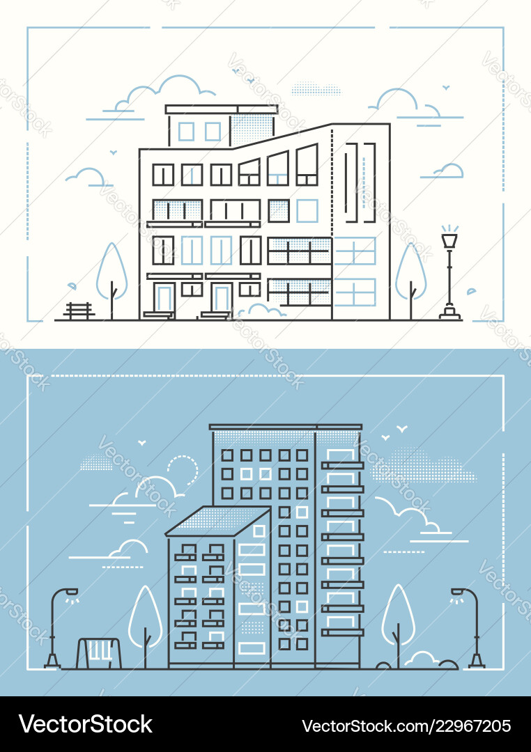 City buildings - set thin line design style Vector Image