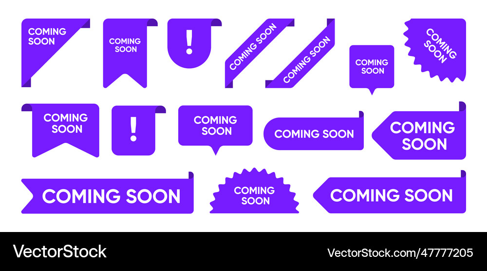 Coming soon flat promo banners set Royalty Free Vector Image