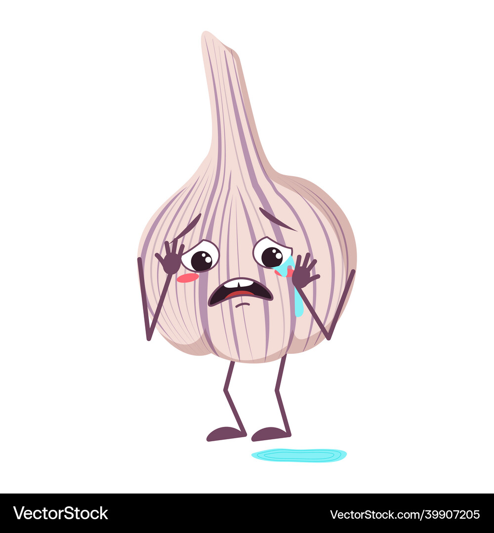 Cute garlic characters with crying and tears Vector Image