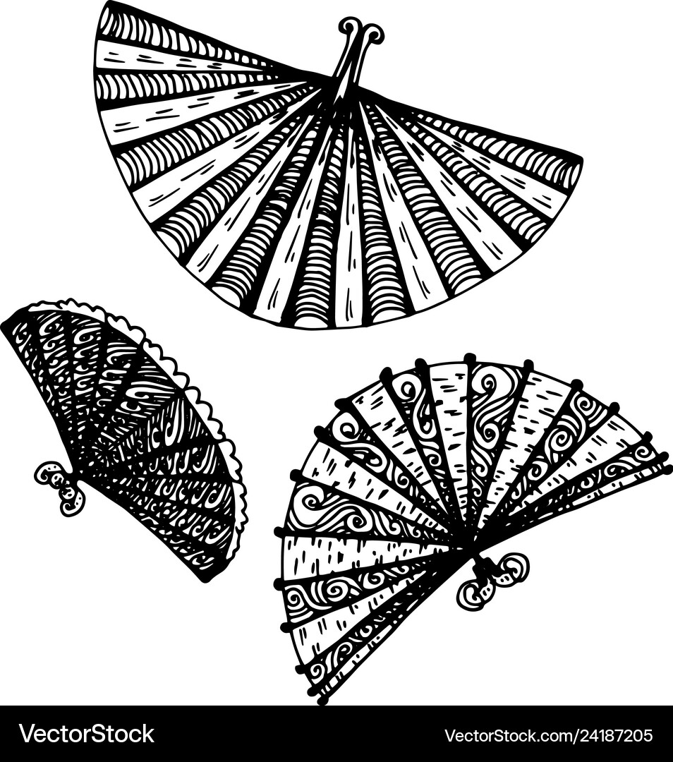 Hand-Drawn Fan Set - Asian Style Royalty Free Vector Image