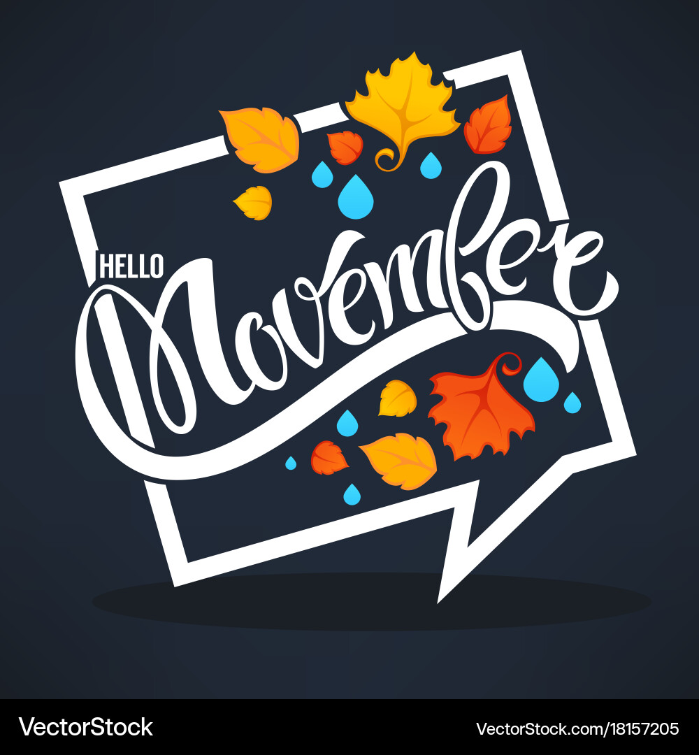 Hello november bright fall leaves and lettering Vector Image