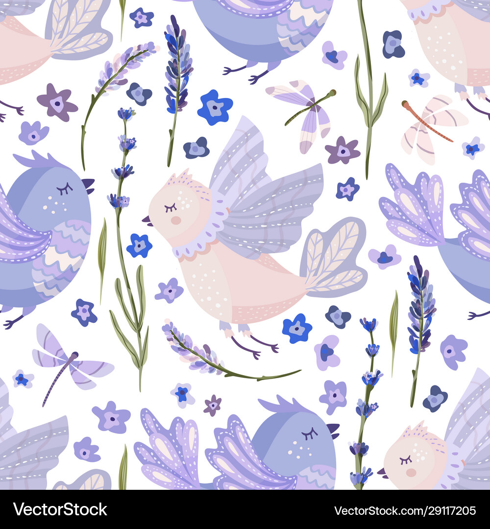 Provence seamless cute bird pattern Royalty Free Vector