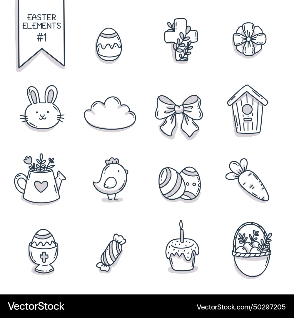 Set of cute easter day elements cartoon hand Vector Image