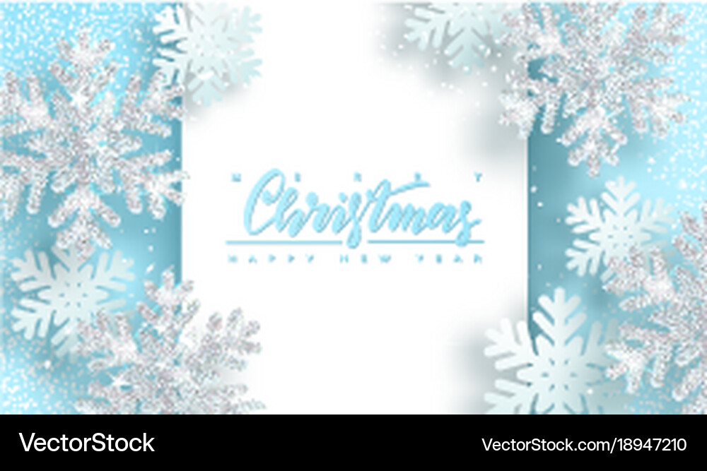 Christmas background with shiny silver snowflakes Vector Image