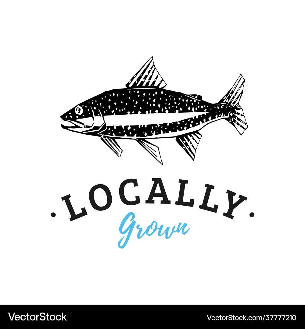 Drawing trout in logo with lettering Royalty Free Vector