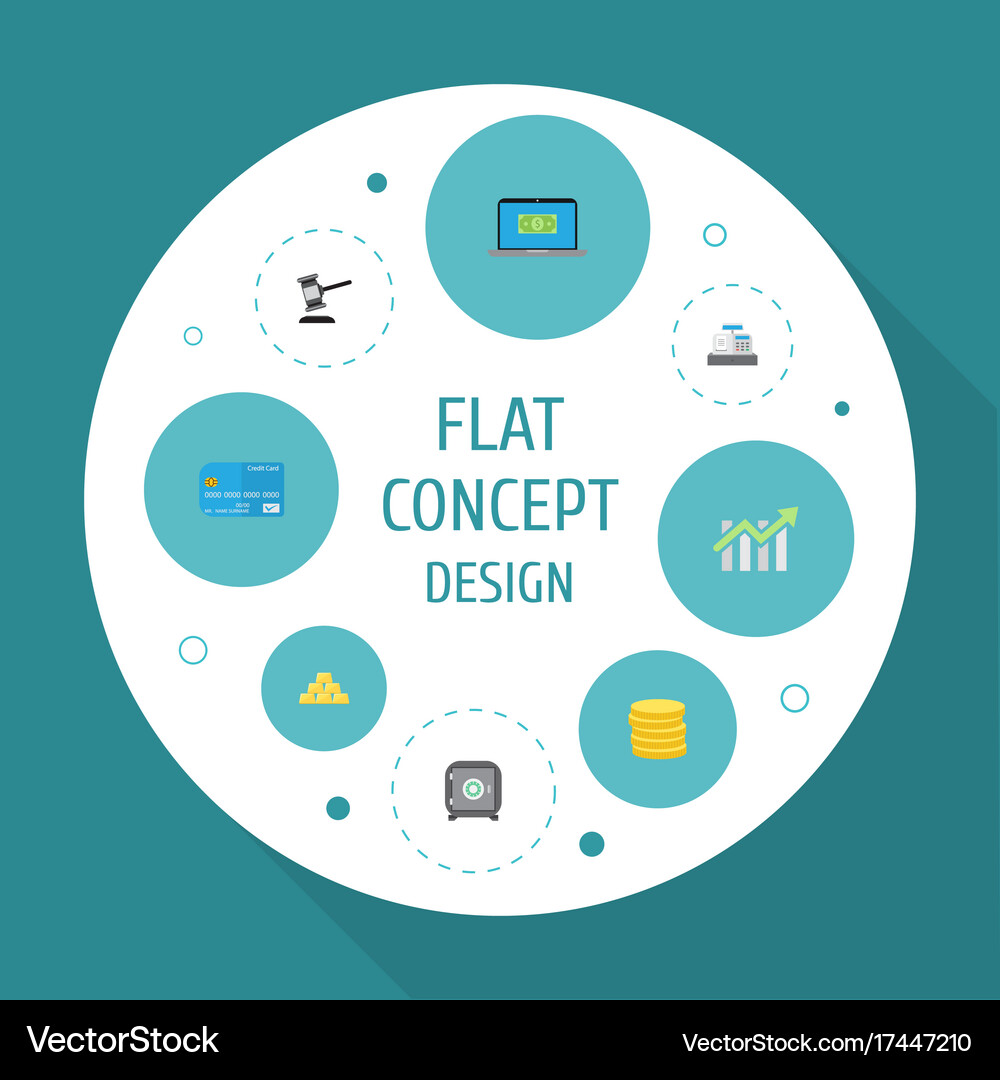 Flat icons ingot small change bar diagram Vector Image