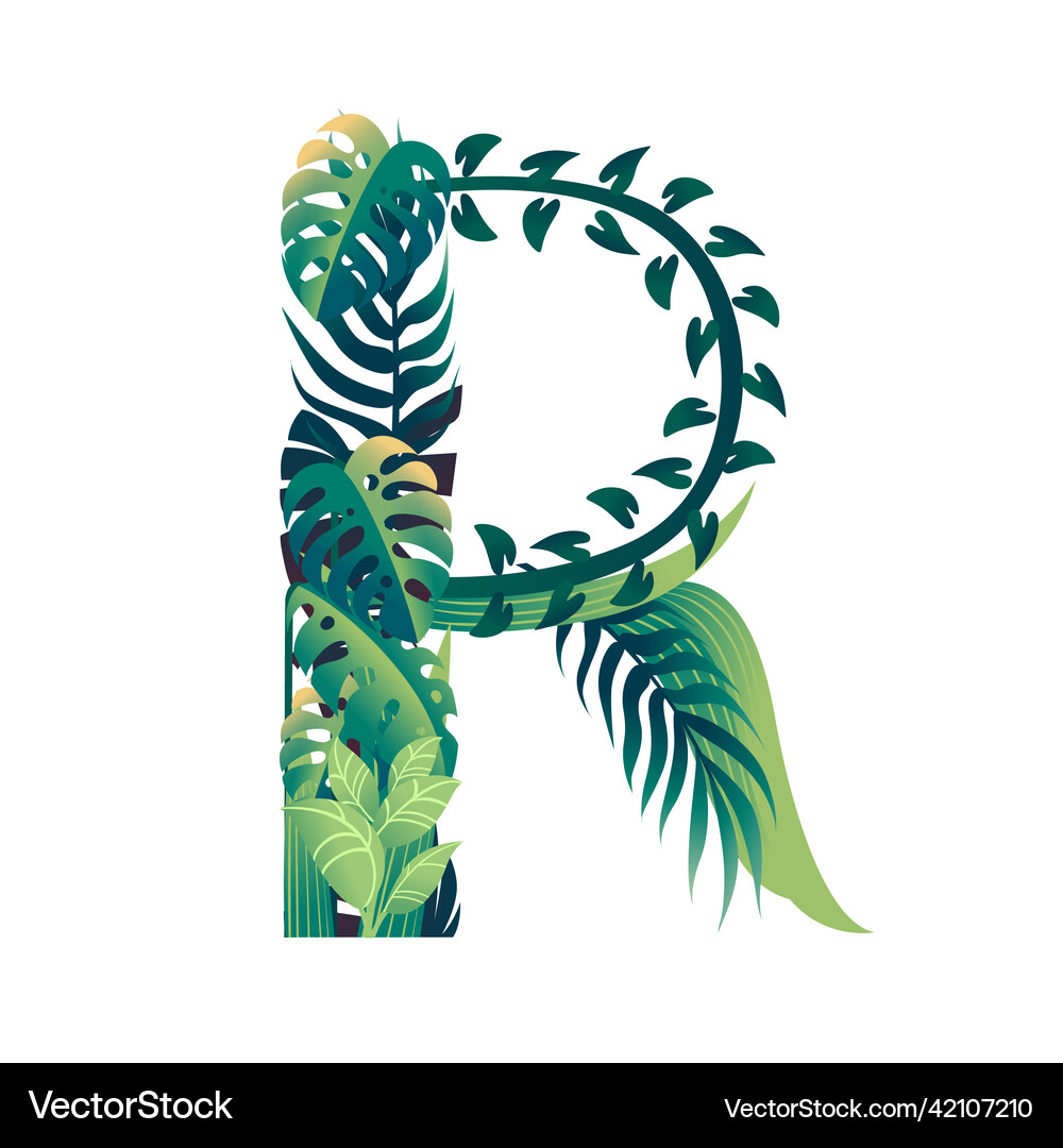 Leaf letter r with different types of green Vector Image
