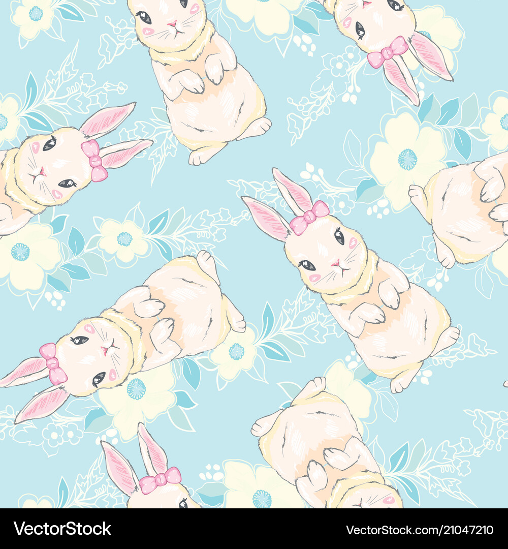 Seamless pattern with cute cartoon bunny baby Vector Image