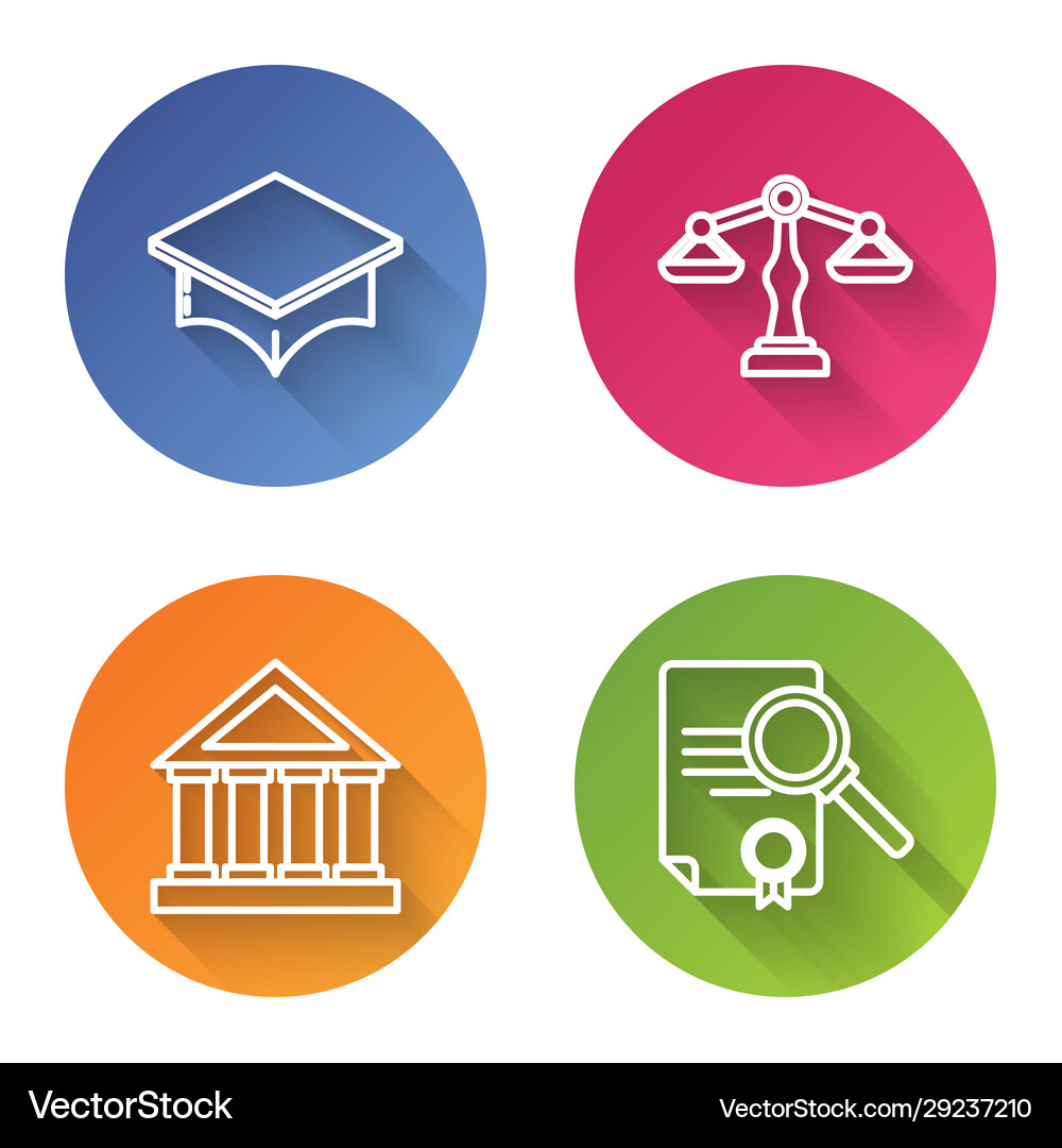 Set line graduation cap scales justice Royalty Free Vector