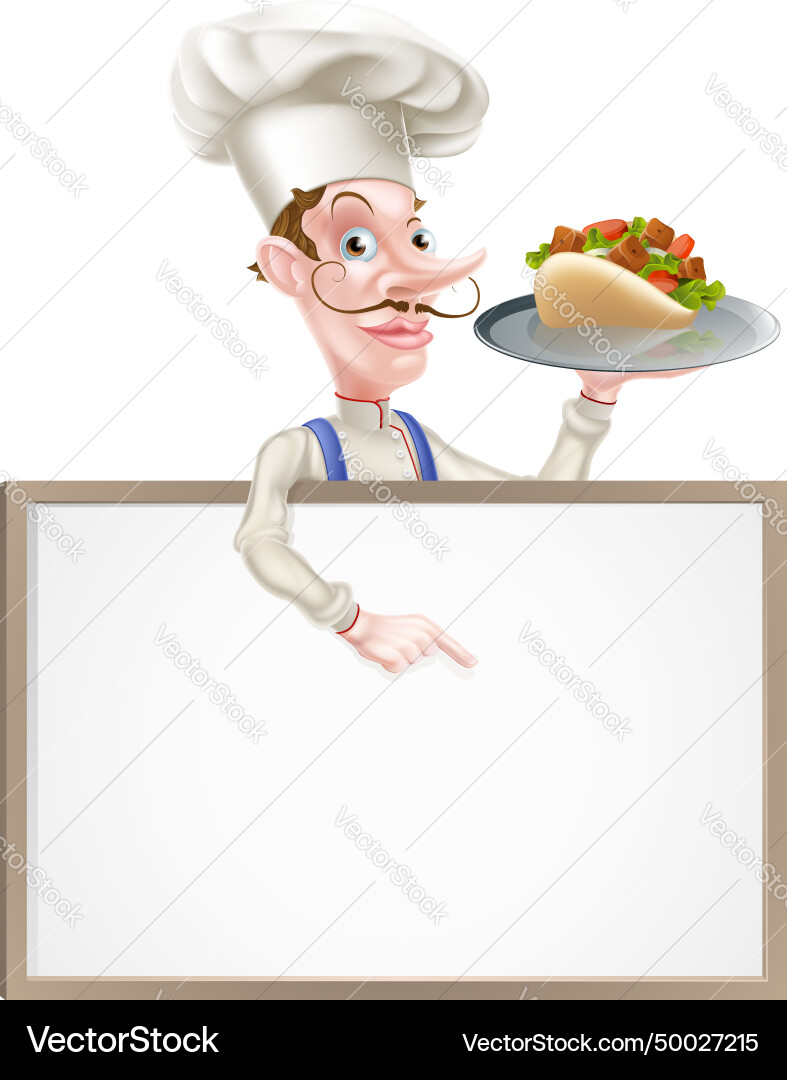 Cartoon chef kebab sign Royalty Free Vector Image