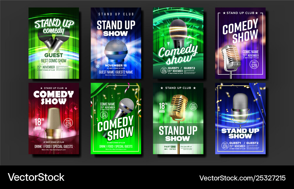 Colorful collection comedy show posters set Vector Image