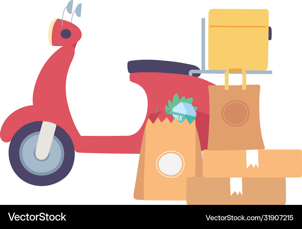 Delivery service motorcycle and cardboard boxes Vector Image