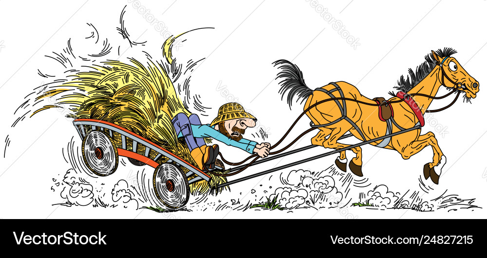 Farmer with hay cart Royalty Free Vector Image