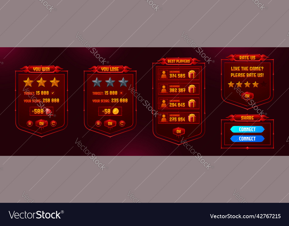 Game Menu Interface Ui Elements Settings Boards Vector Image