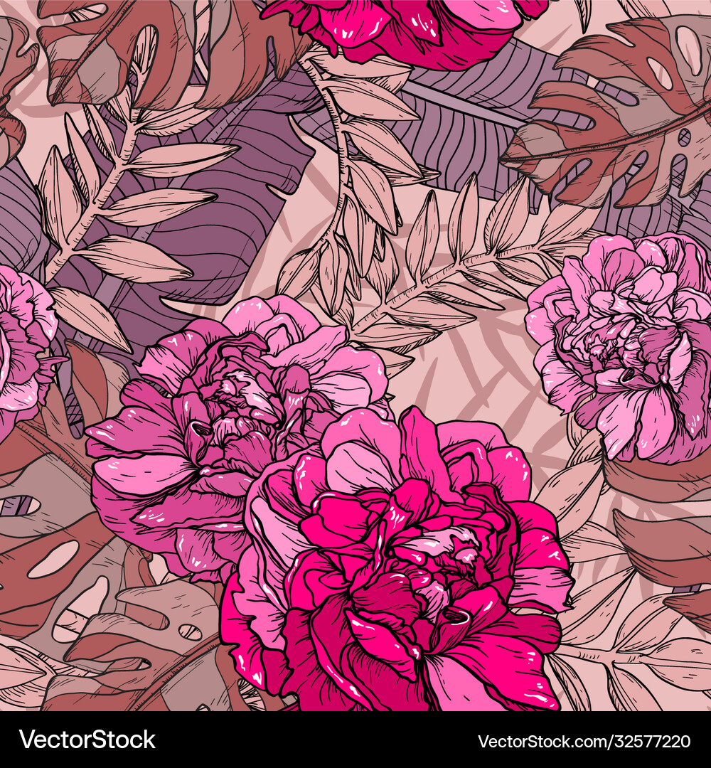 Floral seamless pink pattern with tropical plants Vector Image