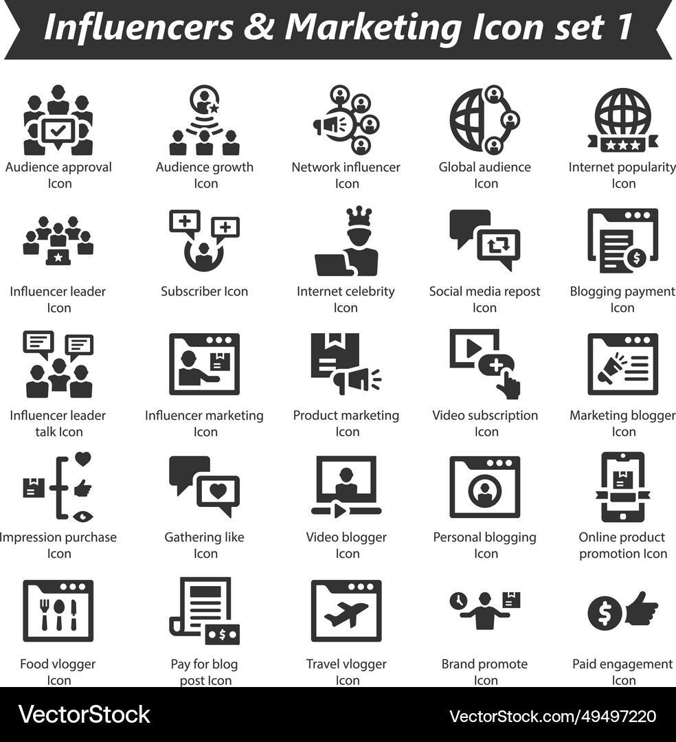 Influencers marketing icon set 1 Royalty Free Vector Image
