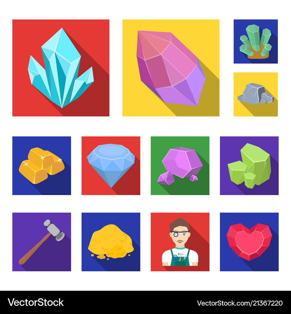 Precious minerals flat icons in set collection Vector Image