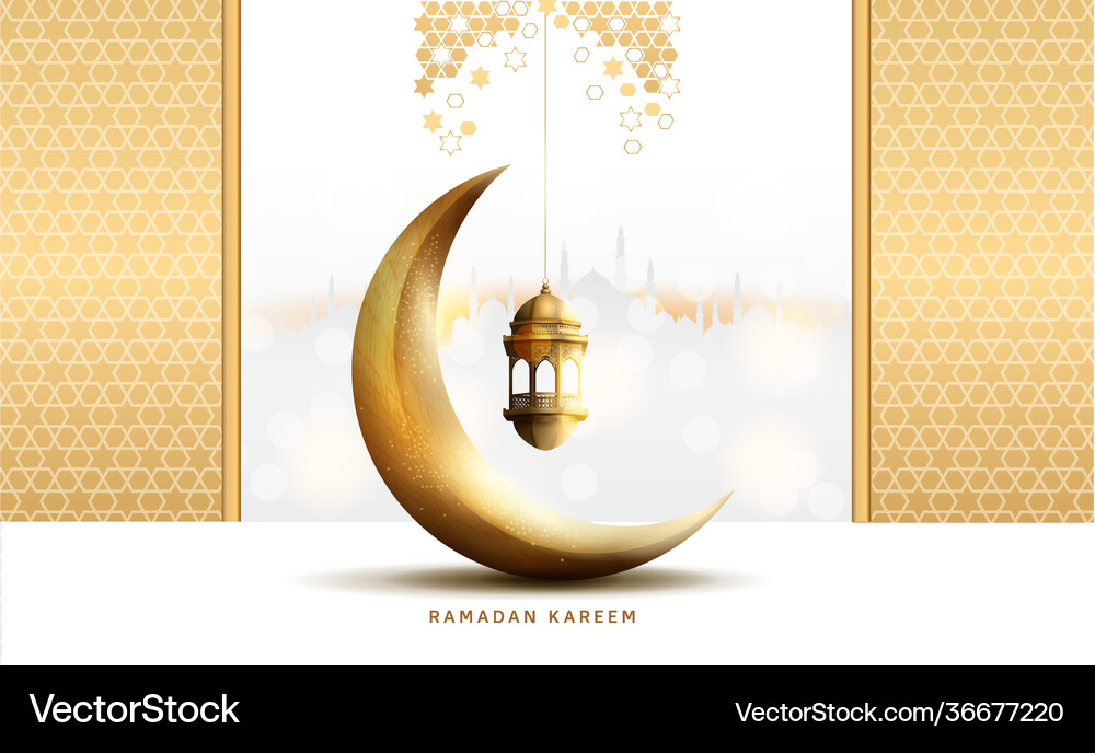 Ramadan design with realistic golden crescent Vector Image