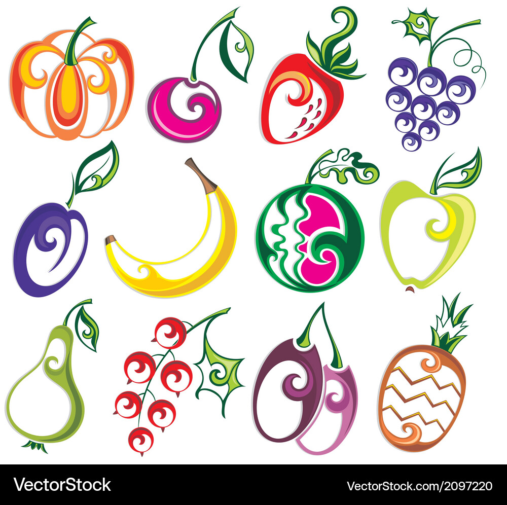 Set of different fruits Royalty Free Vector Image