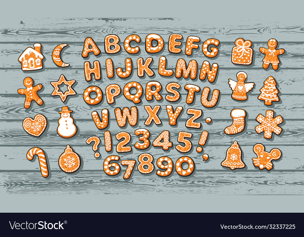 Christmas gingerbread alphabet and cute Royalty Free Vector
