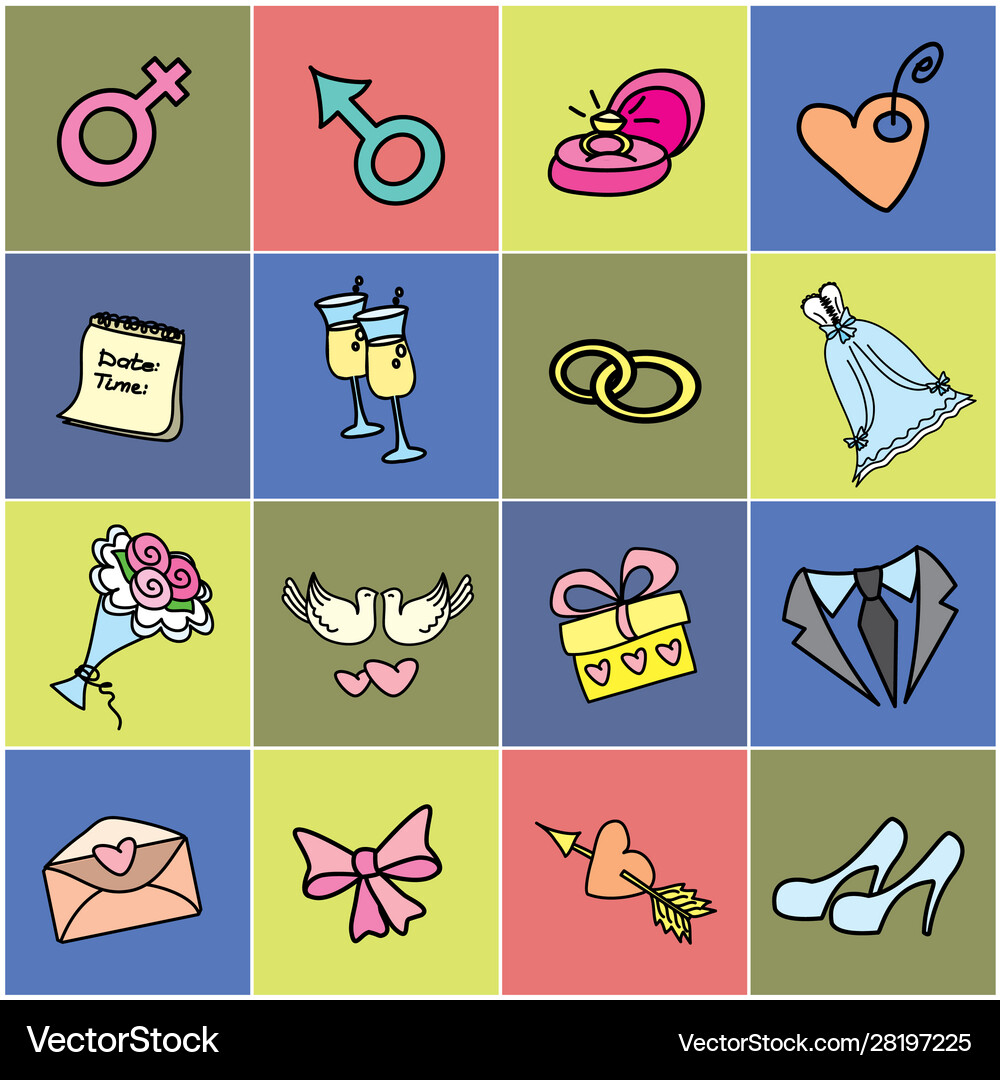 Colored icon set - wedding marriage bridal Vector Image