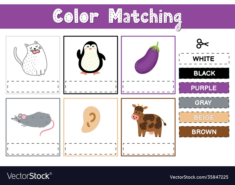 Cut and match colors educational game for Vector Image