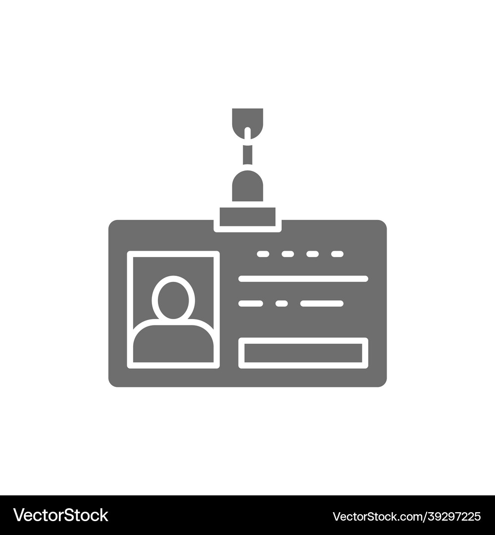 Employee pass id card identity profile grey icon Vector Image