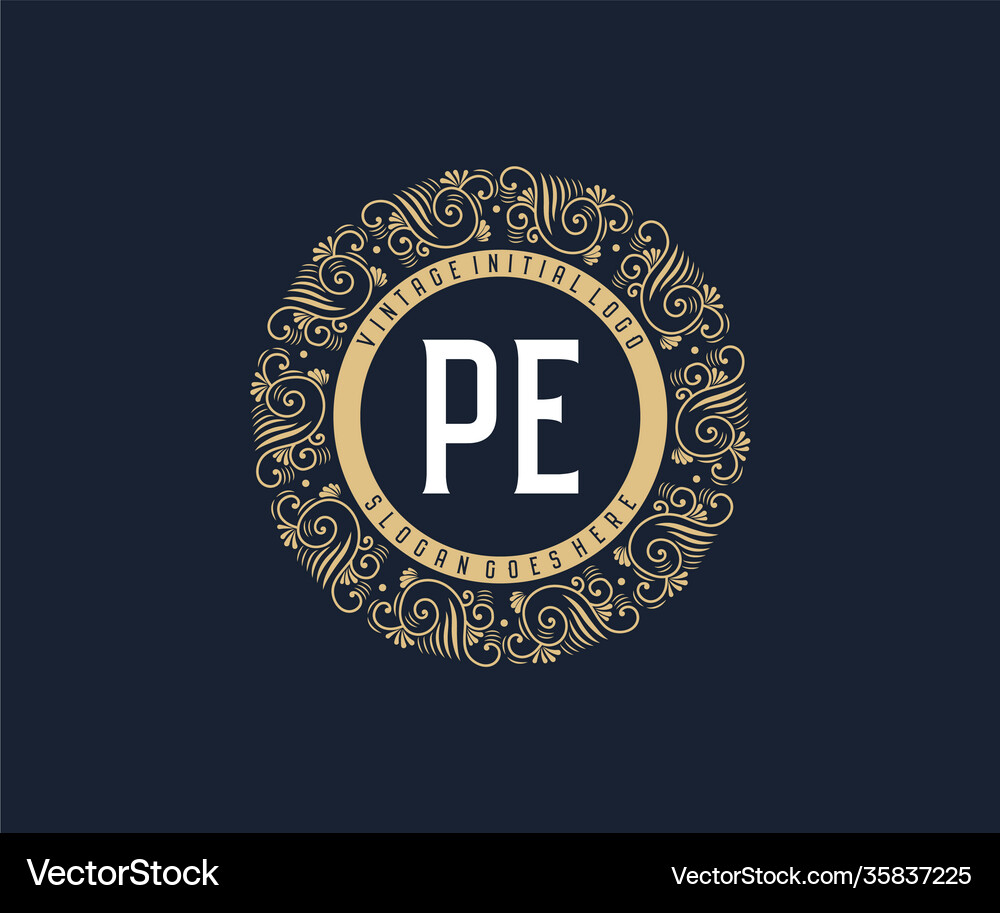 Initial pe antique retro luxury victorian Vector Image