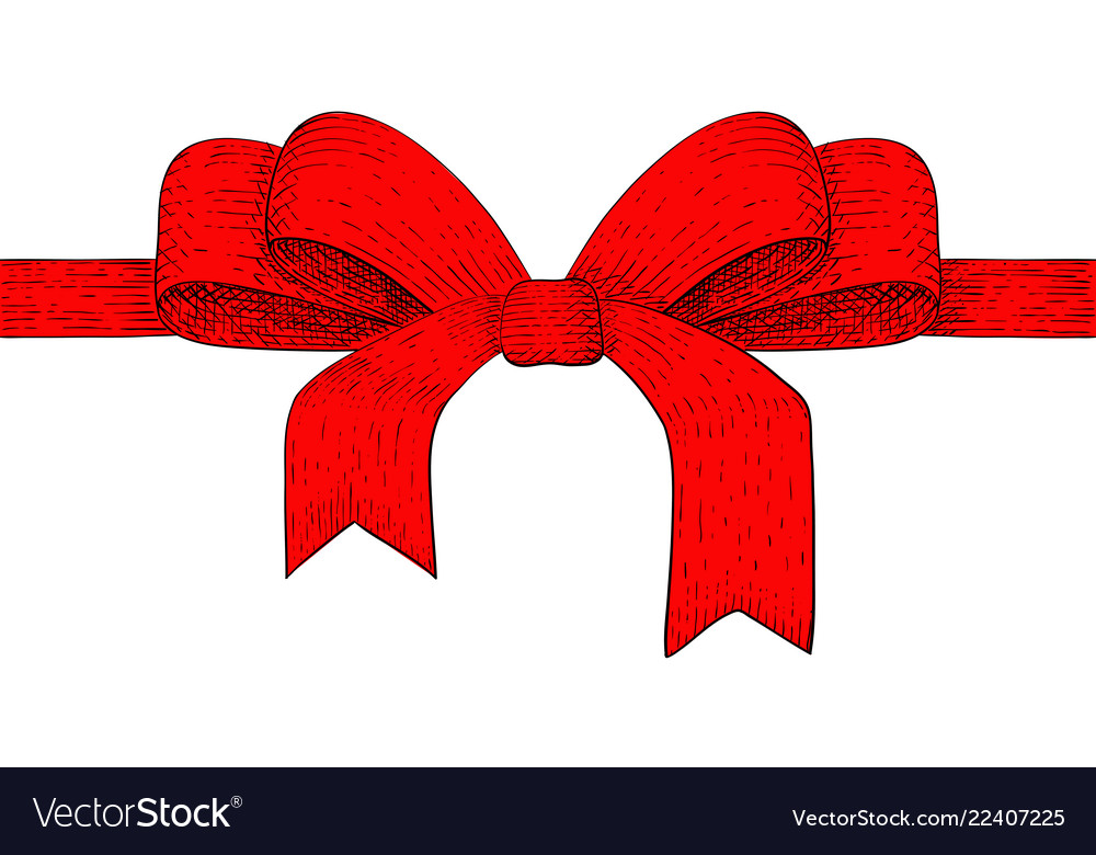 Red ribbon bow hand drawn sketch Royalty Free Vector Image