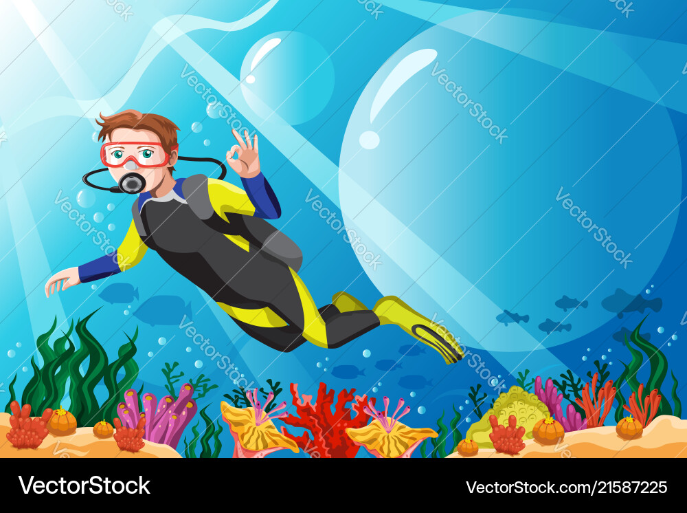 Scuba diver in the ocean Royalty Free Vector Image