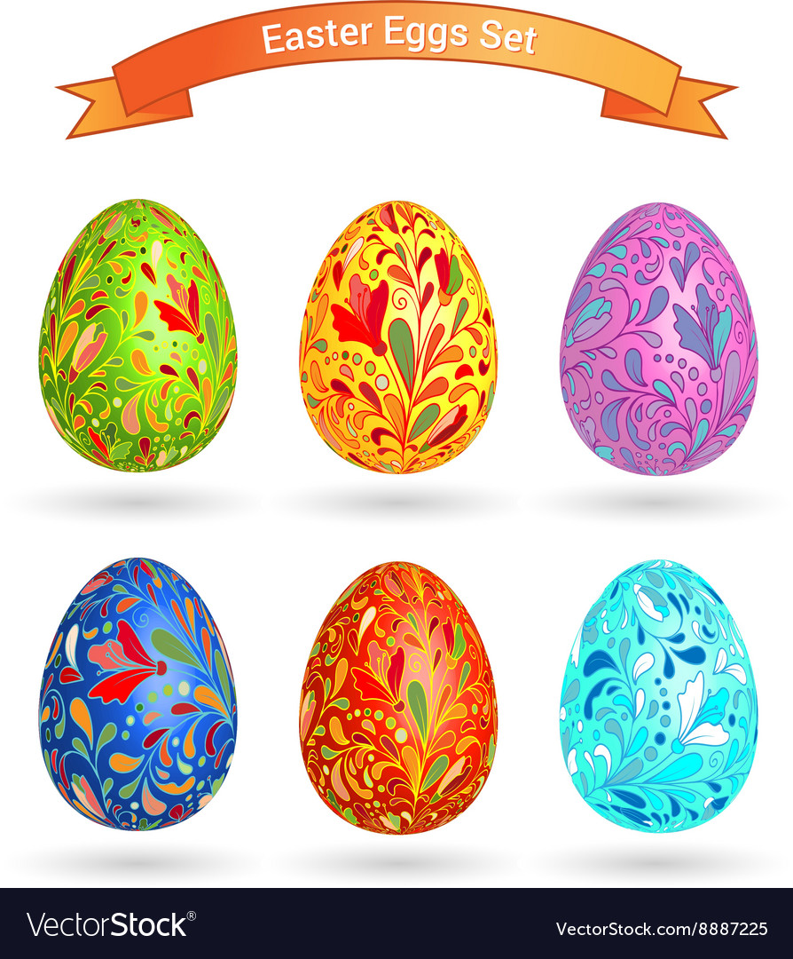Set of color easter eggs doodle ornate pattern Vector Image