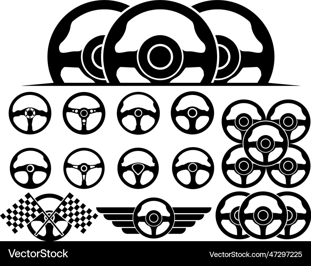 Set steering wheel icon logo design black template