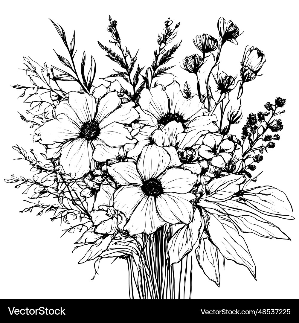 Sketch flowers spring blooming hand painted Vector Image