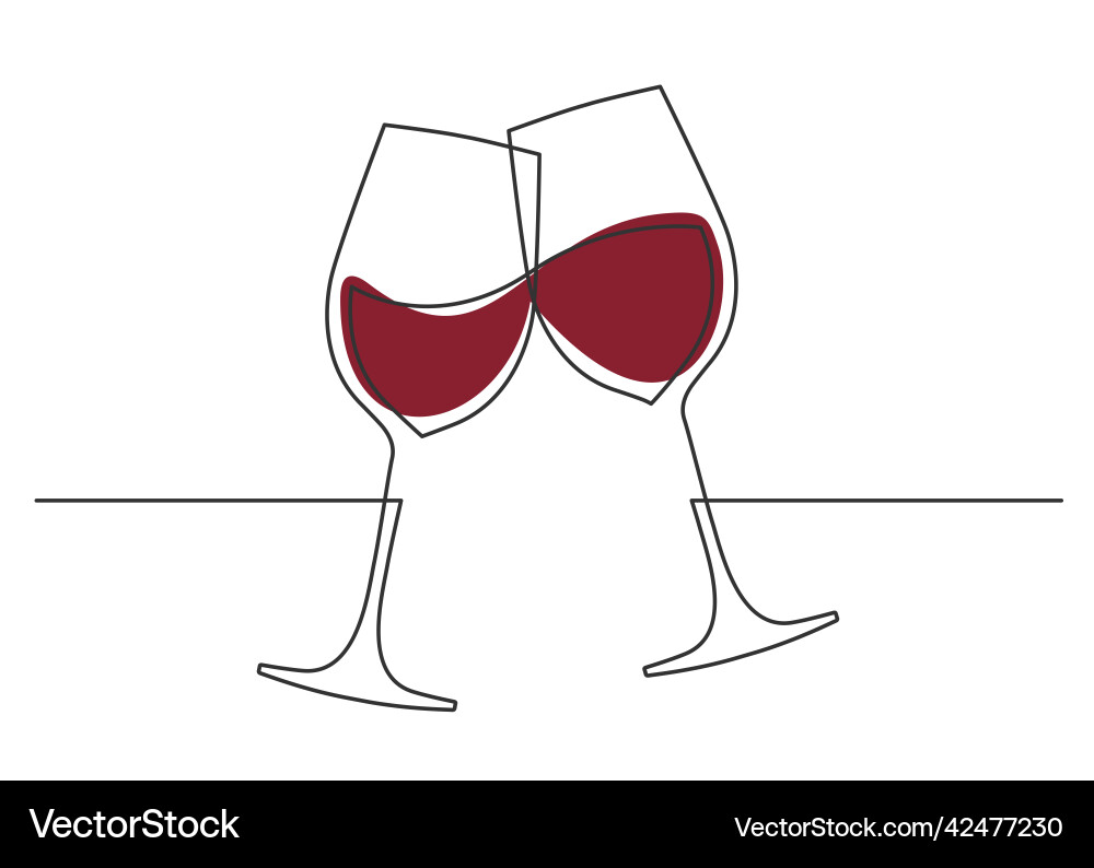 Clink glasses one line color Royalty Free Vector Image