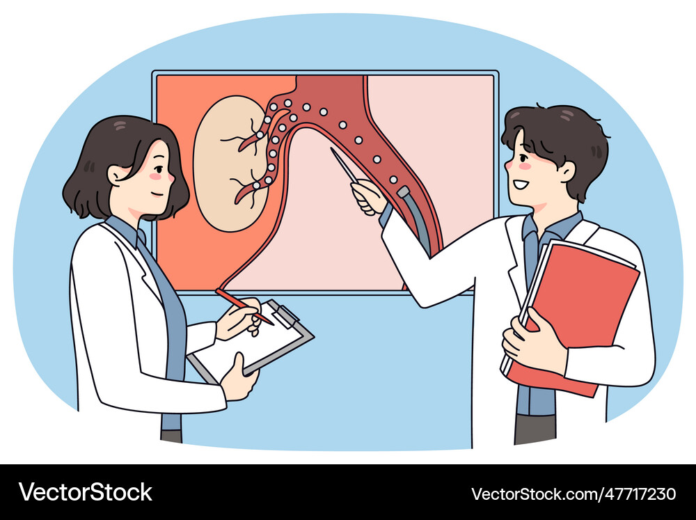 Doctor discuss picture with embolization Vector Image