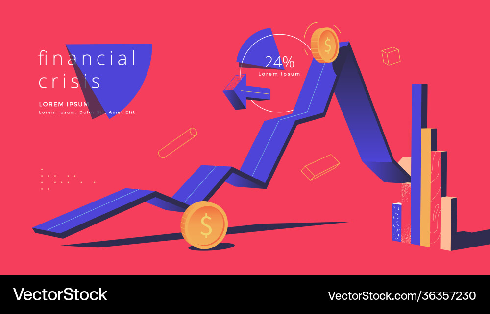 Financial crisis concept with falling diagram Vector Image